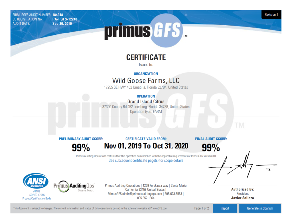 Grand Island Citrus – Wild Goose Farms